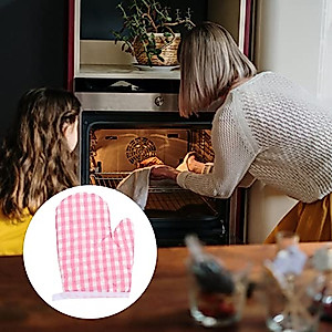 YARNOW 1 Pair Kids Oven Mittens Heat Resistant Kid Oven Gloves Children Baking Mitts Kitchen Microwave Oven Gloves for Home Bakery ( Pink )