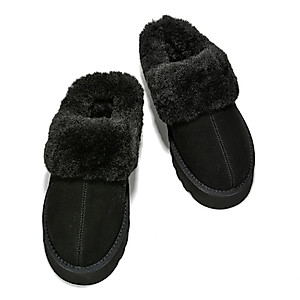 Project Cloud Genuine Suede Slippers for Women Indoor Outdoor Fuzzy Slippers - Platform Sandals Women Footwear - Memory Foam Insole Womens Sandals, Water-resistant Womens Slippers (Snowy, Black, 9)