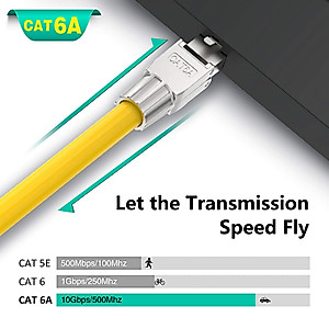 VCELINK RJ45 Cat6A Connectors Tool-Free Reusable Shielded Ethernet Termination Plugs for 23AWG SFTP UTP Cable, 10G Easy Internet Plug, Fast Field Installation 4 Pack