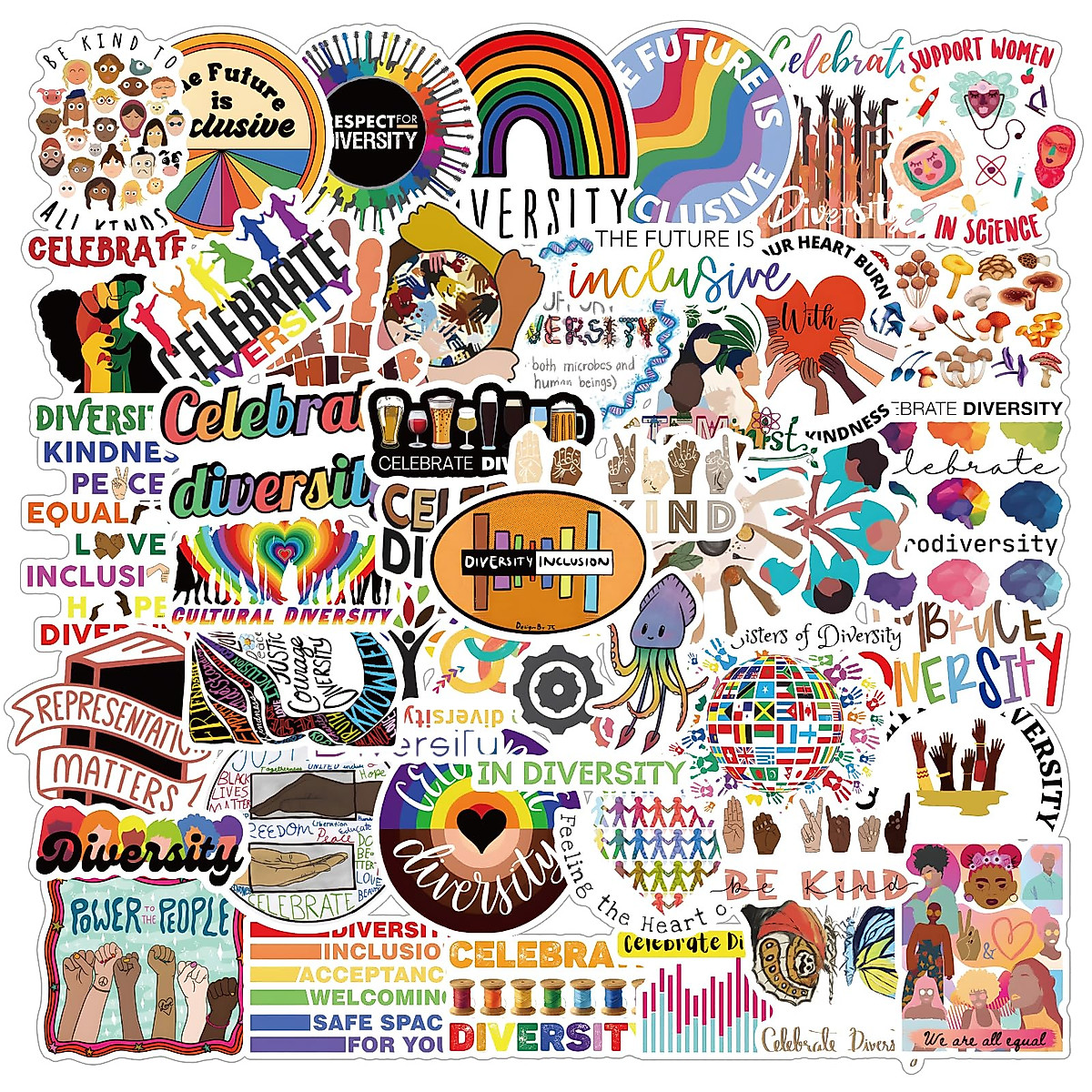 50pcs Diversified Stickers Pack, Beautiful Vinyl Waterproof Sticker Decals for Water Bottles, Laptops, Phones, Skateboards, Helmets, Hard Hats, Suitable for Kids Teen Adults Party Supplies Decor