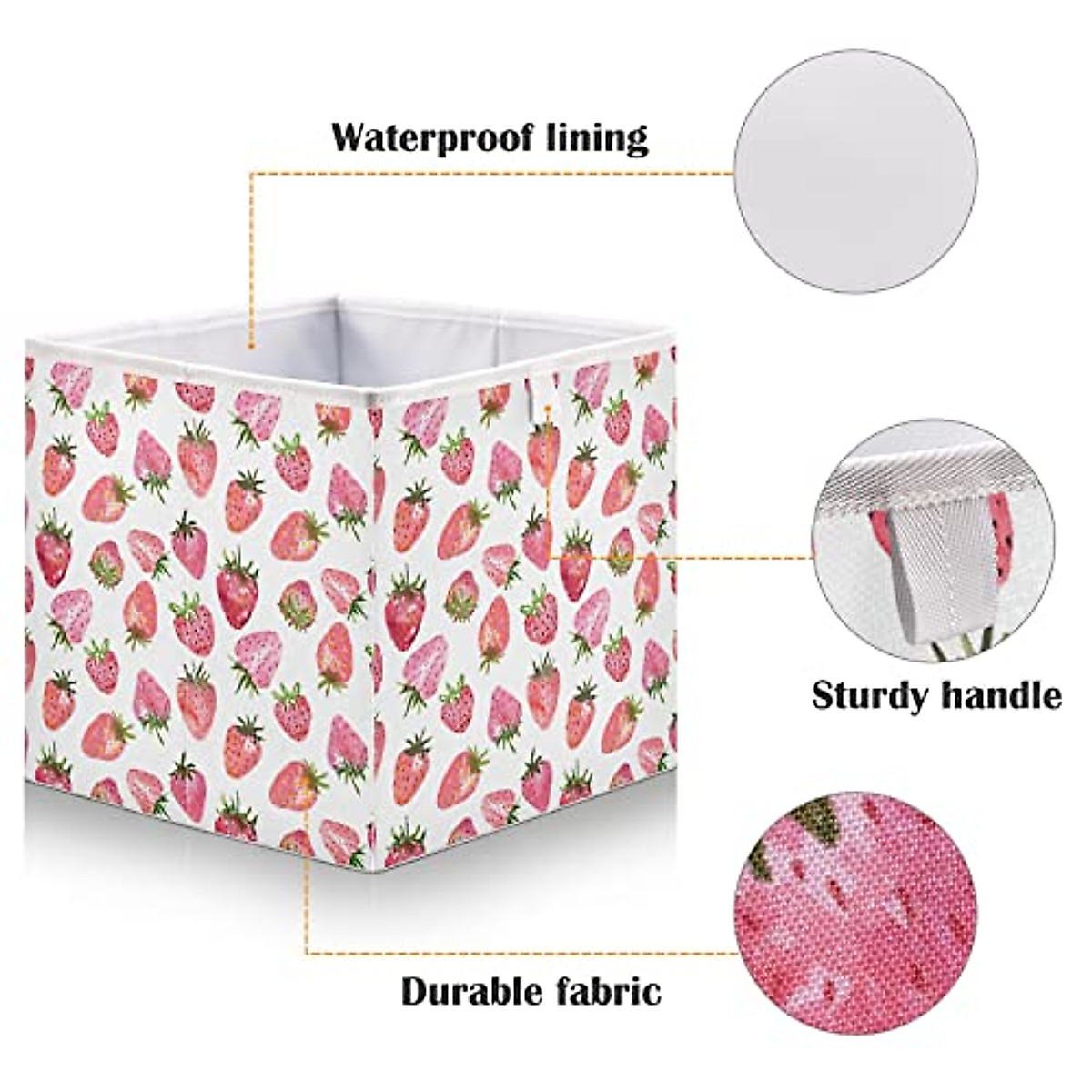 Kigai Strawberries Cube Storage Bins - 11x11x11 in Large Foldable Cubes Organizer Storage Basket for Home Office, Nursery, Shelf, Closet