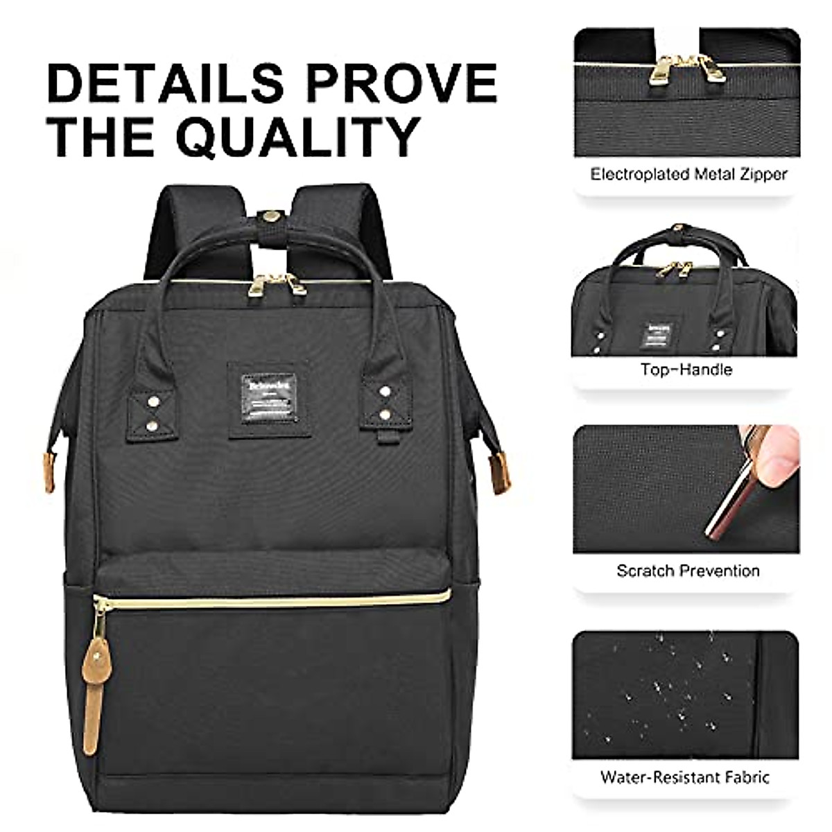 Bebowden Travel Laptop Backpack for Women Men College Bag Business Work Anti Thef Water Resistant Casual Daypack Fits 14 Inch Laptop Black