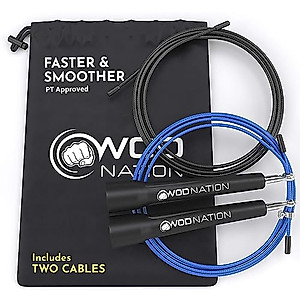 WOD Nation Adjustable Speed Jump Rope For Men, Women & Children - Blazing Fast Fitness Skipping Rope Perfect for Boxing, MMA, Endurance - Black
