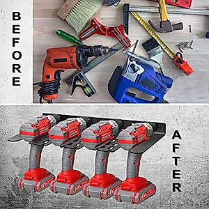 GOHIKING Garage Organization, Drill Hanger Wall Mount, Heavy Duty Power Tool Organizer that Support 4 Electric Drills and Batteries, for Garage, Home, Workshop, Shed