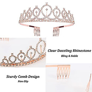 CAVETEE Birthday Crown and Sash for Women Birthday Queen Sash & Rhinestone Tiara Set and Sashes for Decorations Rose Gold Birthday Queen