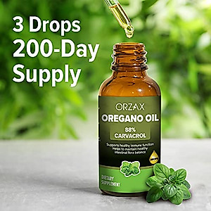 ORZAX Oregano Oil Drops, 1 Fl Oz (30 ml), Wild Oregano Oil with 88% Carvacrol, Helps Immune Support, 200 Day Supply
