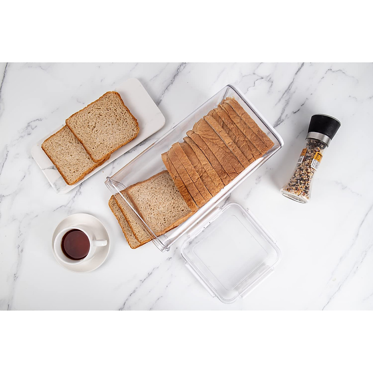 Baraiser Bread Box, Sandwich Size Bread Keeper, Bread Storage Container with Airtight Lid, Pack of 2