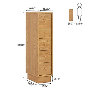 Tribesigns 5-Drawer Dresser, Wood Narrow Dresser for Bedroom, Tall Skinny Dresser Chest of Drawers, Slim Storage Drawers Organizer Lingerie Chest for Small Spaces, Bathroom, Closet, Oak
