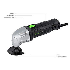 GALAX PRO 22000 OPM 1.5A Oscillating Multi Tool, 3 Degree Oscillating Angle with 3 Pieces Saw Blades, 1 Piece Semi Circle Blade Sanding Plate, 6 Pieces Sanding Papers for Sanding, Grinding