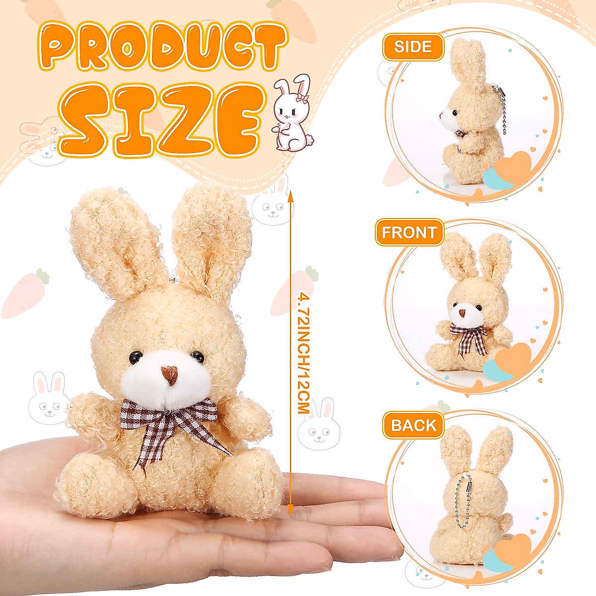 Sotiff 24 Pcs Easter Plush Bunny Stuffed Animal Bulk 4.7 Inch Mini Bunnies Keychain Doll Furry Rabbit with Bow Tie for Birthday Baby Shower Party Favor Gifts Classroom Rewards(Mixed Color)
