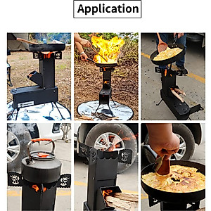 BiggerFire Rocket Stove Portable Folding Wood Burning Camping Stove for Outdoor Cooking, Picnic, BBQ, Hunting, Fishing, Cast Steel Pocket Rocket Stove with Carrying Bag