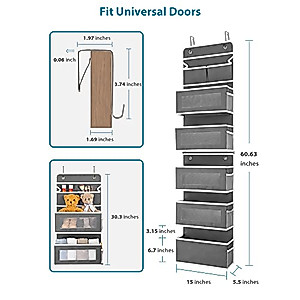 PARAKE 6-Shelf Over The Door Organizer, Flexible 1 Split into 2 Hanging Storage Door Organizer, Over The Door Storage with 5 Large Pockets, for Closet Pantry Bathroom Nursery Bedroom (Grey)