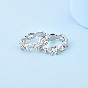 JO WISDOM Women Ring Bridal Sets,925 Sterling Silver Infinity Engagement Wedding Anniversary Promise Ring with 5mm 5A Cubic Zirconia,Jewelry for Women size10