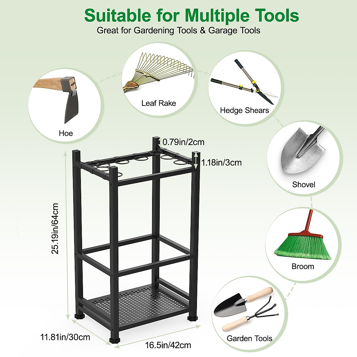 DIRZA Garden Tool Organizer,Yard Tool Organizer for Garage Organization and Storage,Garden Tool Rack with 9 Loops for Garage, Shed, Outdoor,Easy Take Out and Storage,Will NOT tip over