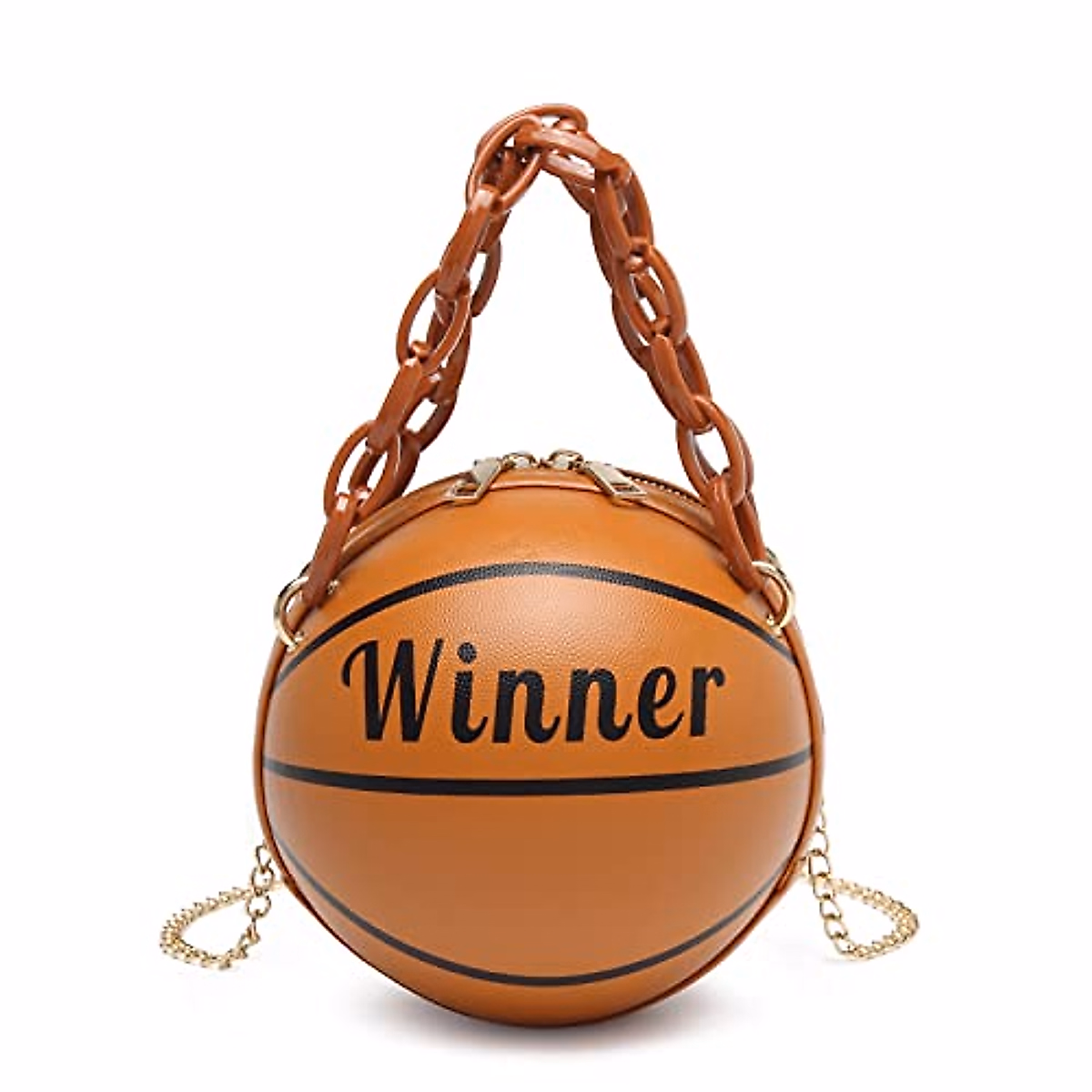 Obovoid Women's basketball bag Basketball-Shaped Crossbody Bag Handbag Girl Mini One-Shoulder PU Leather Round Handbag (Yellowish brown)