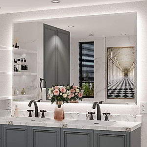 IOWVOE 20 x 28 Inch LED Mirror Backlit Bathroom Large Wall Mounted Vanity Makeup Mirror Dimmable Anti-Fog Lighted Mirror CRI 90 Adjustable Brightness