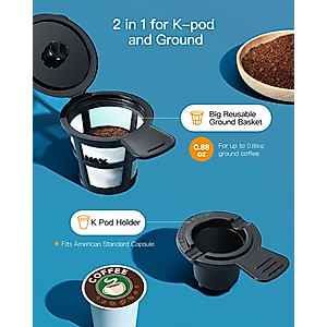 Famiworths Single Serve Coffee Maker, Iced and Hot Coffee Maker for K Cup & Ground Coffee, 6 to 14 Oz Brew Sizes, Iced Coffee Machine for Home, Office and RV, Black