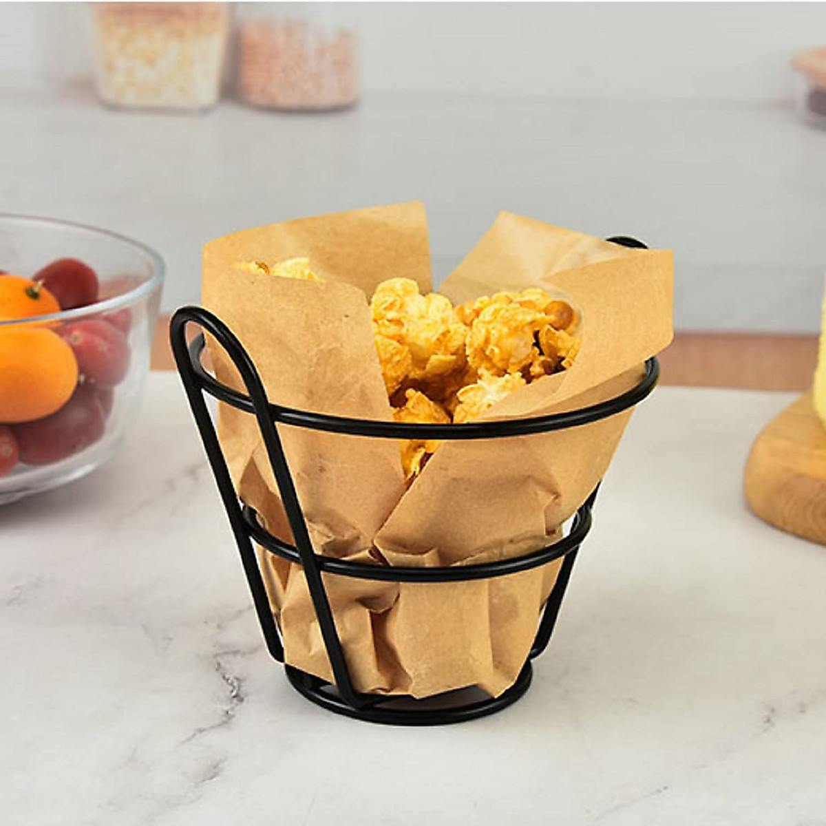 MIAO JIN 2Pcs French Fries Stand Cone Basket Fry Holder Metal Cone Snack Fried Chicken Display Rack Wire Stands for Kitchen Restaurant Party Supplies (Black)