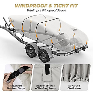RVMasking 600D Heavy Duty Waterproof Trailerable Boat Cover with Storage Bag Fits Bass Boat, V-Hull, Runabout, Fish&Ski, Tri-Hull, Marine Grade Boat Cover Length: 16’-18.5’, Beam Width up to 94”