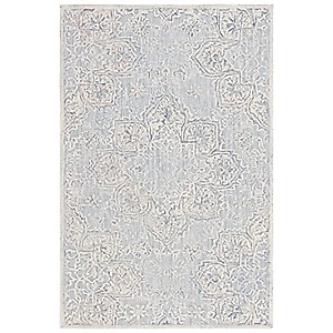 SAFAVIEH Trace Collection Area Rug - 8' x 10', Light Blue & Ivory, Handmade Floral Medallion Wool, Ideal for High Traffic Areas in Living Room, Bedroom (TRC304K)