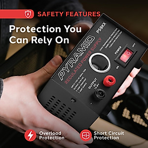 Pyramid Universal Compact Bench Power Supply - 2.5 Amp Linear Regulated Home Lab Benchtop AC-to-DC 12V Converter w/ 13.8 Volt DC 115V AC 50 Watt Power Input, Screw Type Terminals, Cooling Fan PS3KX