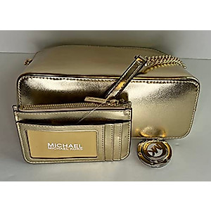 Michael Kors MICHAEL Michael Kors Jet Set Travel MD Dome XCross Crossbody bundled with SM TZ Coinpouch Purse Hook (Pale Gold/Signature Pale Gold)