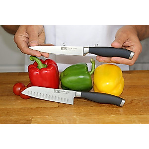 Taylors Eye Witness Syracuse Asian Kitchen Knife Set - Chefs Santoku 13cm/5” & Cooks All Purpose 13cm/5” Cutting Edge, Multi Use. Ultra Fine, Razor Sharp Blade. Soft Textured Grip Matte Black Handle.