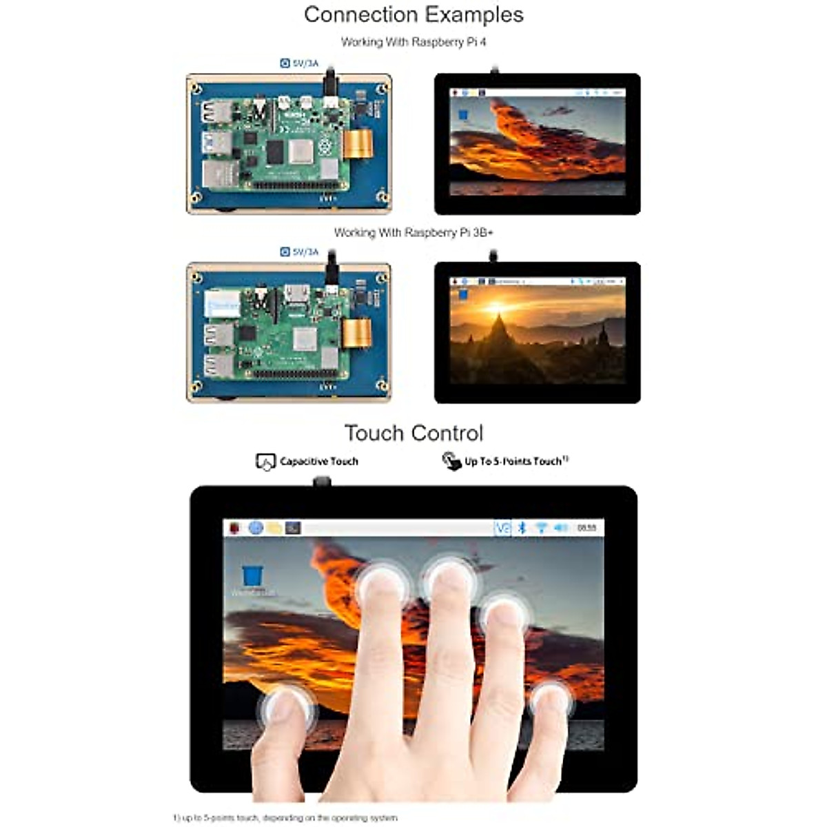 waveshare 5inch Capacitive IPS Touch Display Compatible with Raspberry Pi 5/4B/3B+/3A+/3B/2B/B+/A+/ CM3/3+/4 800×480 Resolution DSI Interface Low Power Consumption