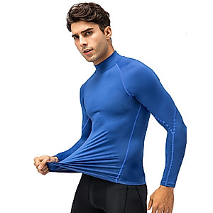 Yuerlian Men's Long Sleeve Compression Shirts Sports Rash Guard Base Layer Athletic Workout Shirt Gym Tops Undershirts Blue