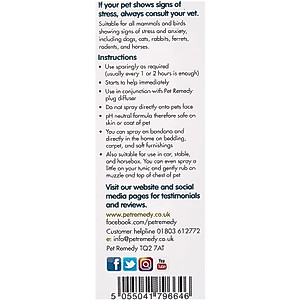 Pet Remedy Natural De-Stress & Calming Spray for Dogs, Cats, and Other Nervous Pets; Aids with Anti-Anxiety, Separation-Anxiety, Travel Size; 15ml (Bundle of 3)