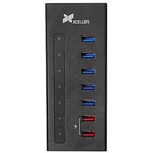 Xcellon 7-Port Powered USB 3.0 Slim Aluminum Hub with 2 Dual Data/Charging Ports