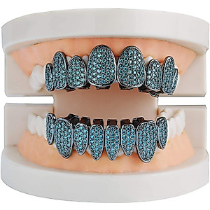 canjoyn 18K Gold Plated Iced Out Simulated Diamond Grills for Your Teeth with Molding Bars