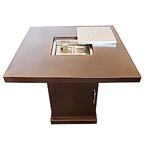 Hiland GSF-PR-PC Propane Fire Pit, 42,000 BTU, Stainless Steel Lid w/Fire Glass, Square, Hammered Bronze