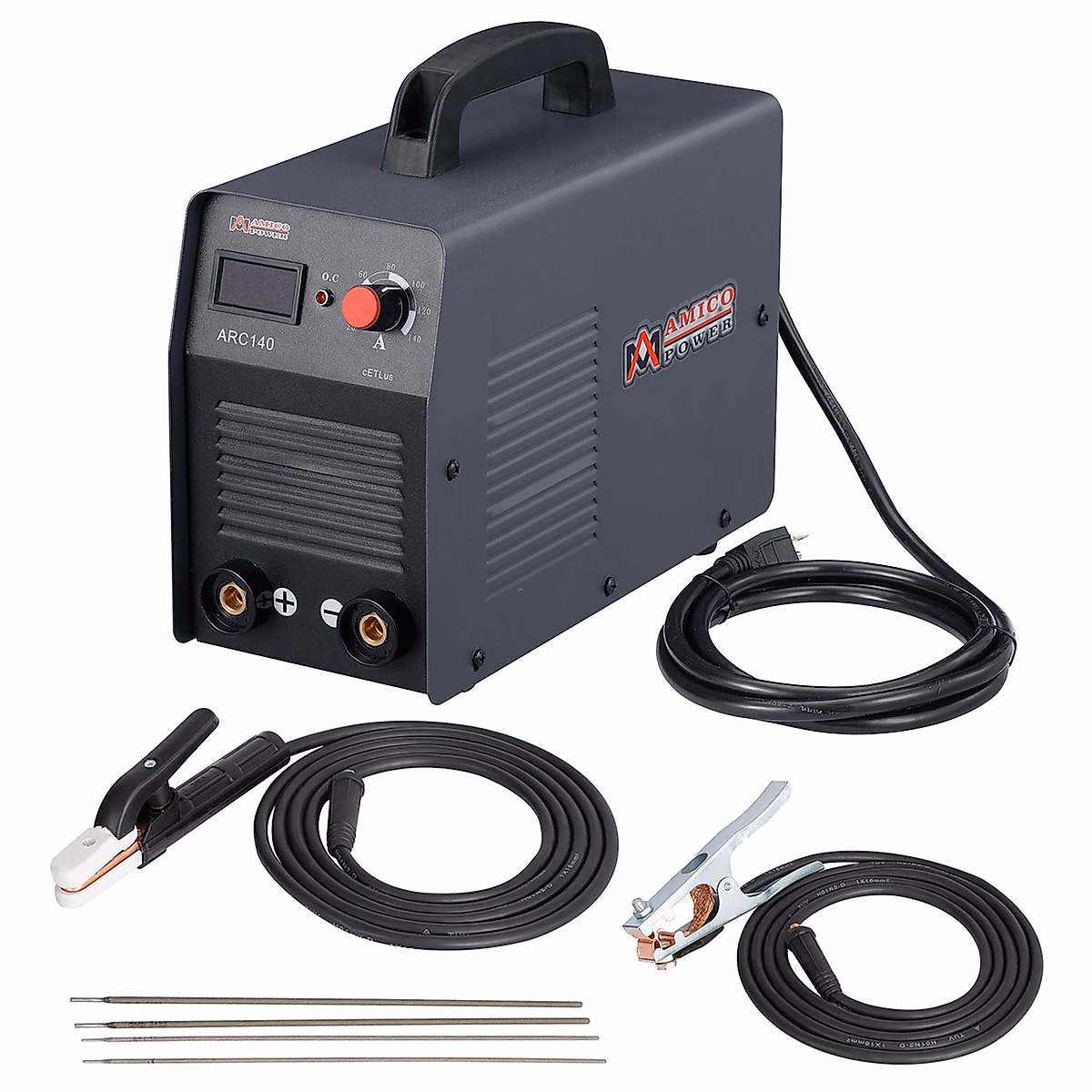 Amico ARC-140, 140 Amp Stick ARC DC Inverter Welder, IGBT Digital Display LCD 110-Volt Welding Soldering Machine, ARC-140