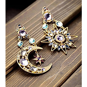 JOJO & LIN 18K Real Gold Plated Asymmetrical Earrings Sun Moon Star Statement Earrings for Women