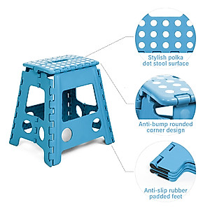 2 Pack 16 Inch Foldable Step Stool for Kids Folding Step Stool for Adults Lightweight Non-Slip Design Kitchen Stepping Stools Garden Step Stool Great for Bathroom, Bedroom, Living Room Blue