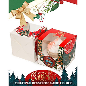 qiqee Christmas 100pcs Auto-Pop Up Mini Cupcake Boxes Individual 2.5" x 2.5" x 2.5" Single Cupcake Carrier Container for Christmas（Mini Size）