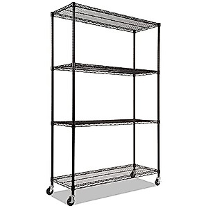 Alera NSF Certified 4-Shelf Wire Shelving Kit with Casters, 48w x 18d x 72h, Black
