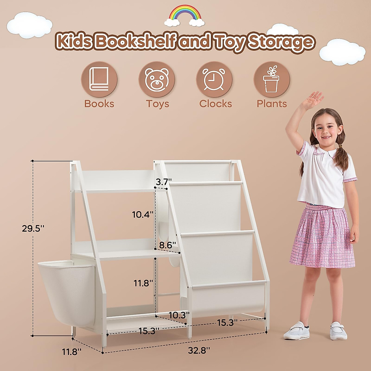 Kids Bookshelf and Toy Storage, Montessori Toddler Bookshelf for Kids, Baby Bookcase Toy Storage Organizer for Kids Rooms, Playroom, Bedroom, Nursery