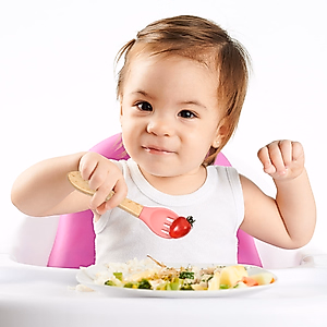 R HORSE 6Pcs Silicone Baby Forks and Spoon Set with Beech Handle Pink Purple Silicone Baby Feeding Set BPA-Free Baby Training Utensils Set Baby Led Weaning Spoon Set for Toddlers Boy Girl