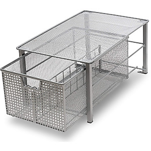 DecoBros Sliding Cabinet Basket Organizer Drawer, Silver