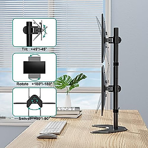 WALI Stacked Monitor Mount，Vertical Dual Monitor Stand 2 Screens up to 27 Inch Dual Vertical Monitor Mount LCD LED Flat Screen TV,Free-Standing Dual Monitor Mount for Desk (MF002XLS), Black