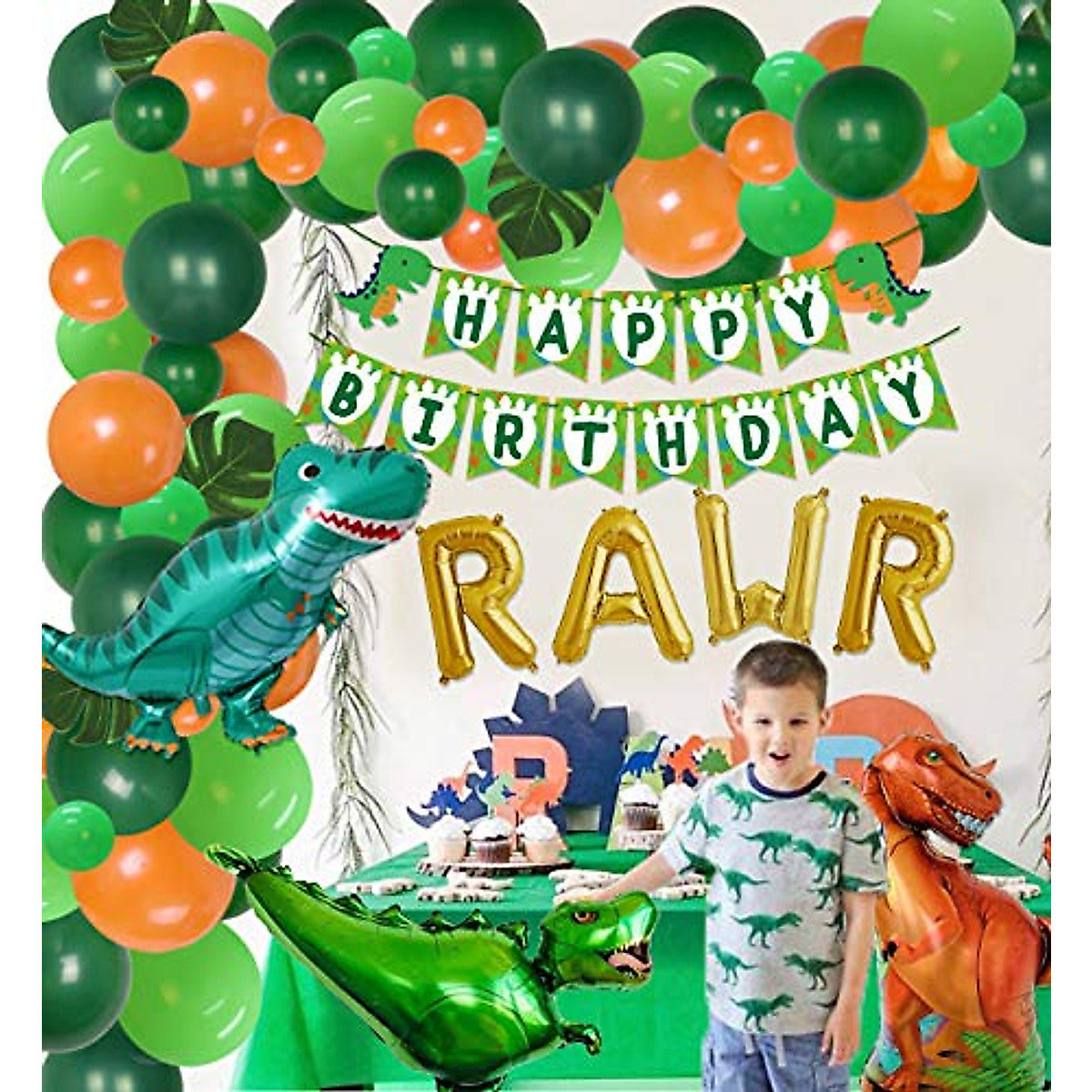 Dinosaur Balloon Garland Kit for Boys Girls Rawr Balloon Arch Dinosaur 1st 2nd 3rd Birthday Party Decorations Supplies Dino Happy Birthday Banner T-Rex Balloons
