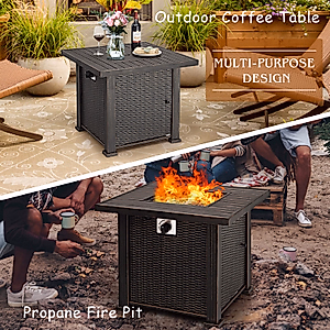 Giantex Gas Fire Pit Table, 30 Inch 50,000 BTU Auto-Ignition Propane Fire Pit Outdoor with Lid, Lava Rocks and Waterproof Cover, 2-in-1 Fire Table with CSA and ETL Certification (Brown)