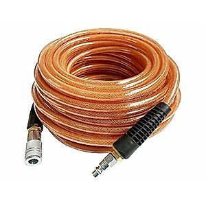 SANFU Polyurethane(PU) Reinforced 3/8”ID x 100ft Air Hose, 300PSI Wear Resistant with 3/8” Reassembled Industrial Quick Coupler and Plug, Bend Restrictor, Brown(100’)