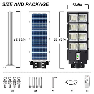 Gebosun 500W Solar Street Lights Outdoor, 360 LED 6000K LED Flood Outdoor Solar Powered with Motion Sensor and Dusk to Dawn,IP65 Waterproof for Parking Lot, Yard, Garden,Patio, Driveway