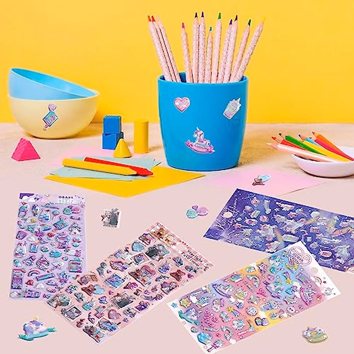 3D Puffy Unicorn Stickers for Girls Kids | Cute Sparkle Rainbow Stars Moons Clouds Candy Stickers for Phone Cases, Laptops, Party Favors | 4 Sheets.