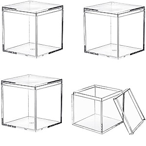 Acrylic Boxes with Lids,4 Pieces 3.4x3.4x3.4Inch Clear Plastic Square Cube Plexiglass Boxes for Display Small Acrylic Containers Jewelry Birthday Wedding Easter Party Decoration Lucite Box