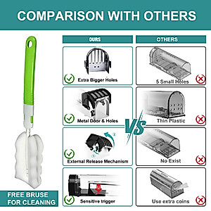 2024 Upgraded - 12.5 in Enlarge Humane Mouse Traps for Indoor Outdoor, 2 PCS Live Rat Trap Catch and Release with Brush, Easy to Set/Clean, No Kill Mice Trap Reusable for Mouse Rat, Mole, Rodent