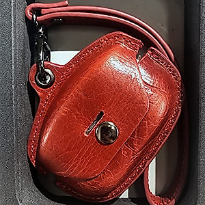 Genuine Leather Case Compatible with Sony WF-1000XM4 True Wireless Earphone Protective Case Crazy Horse Leather Cover with Leather Lanyard (Red)